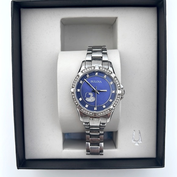 Bulova | Accessories | Blue Bulova Heart Watch Crystal Accent | Poshmark